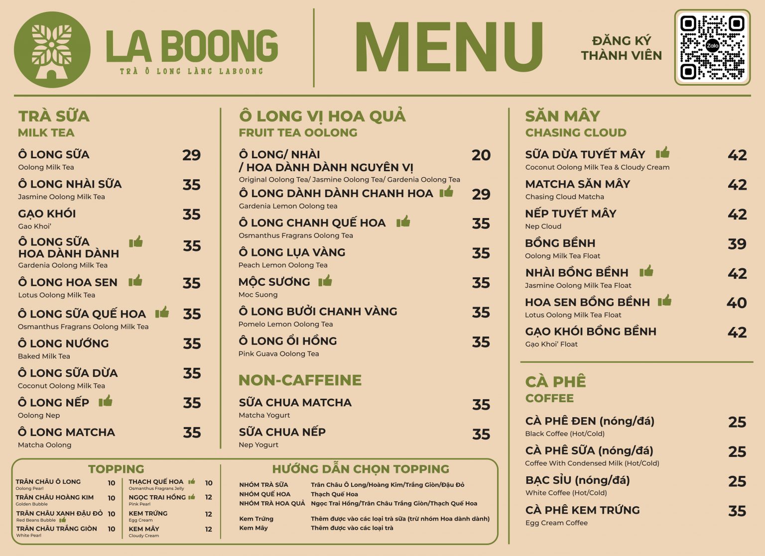 Menu – Trà ô long làng La Boong
